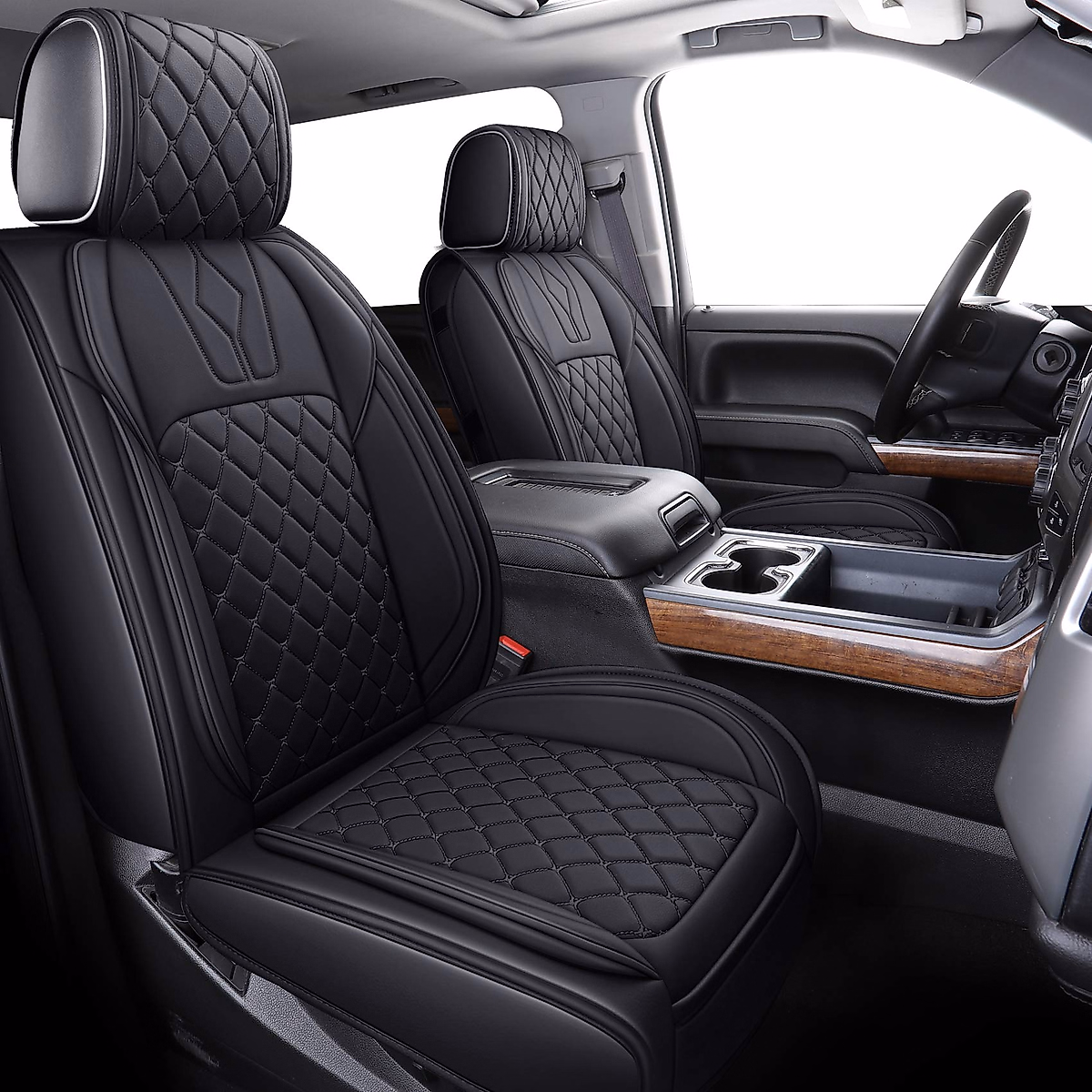 YIERTAI Car Seat Covers Compatible with Chevy Chevrolet Silverado GMC Sierra Custom fit for 2007-2024 1500 2500 3500 HD Crew Cab Trail Boss Pickup with Waterproof Leather, Full Set, Black