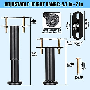 RealPlus 4pcs Adjustable Bed Frame Support Legs, Heavy Duty Metal Bed Center Slat Support Legs with Wider Base (4.7"-7")