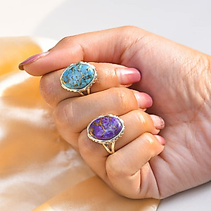 YoTreasure Blue Copper Turquoise Oval Shape Statement Ring 925 Sterling Silver Gemstone Jewelry