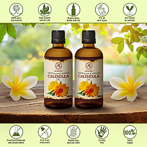 AROMATIKA Calendula Oil set 2 x 3.4 Fl Oz - 6.8 Fl Oz - Calendula Officinalis - Infused - Almond Oil Base - 100% Pure & Natural - Marigold Oil - for Skin, Nails, Hair, Face, Body