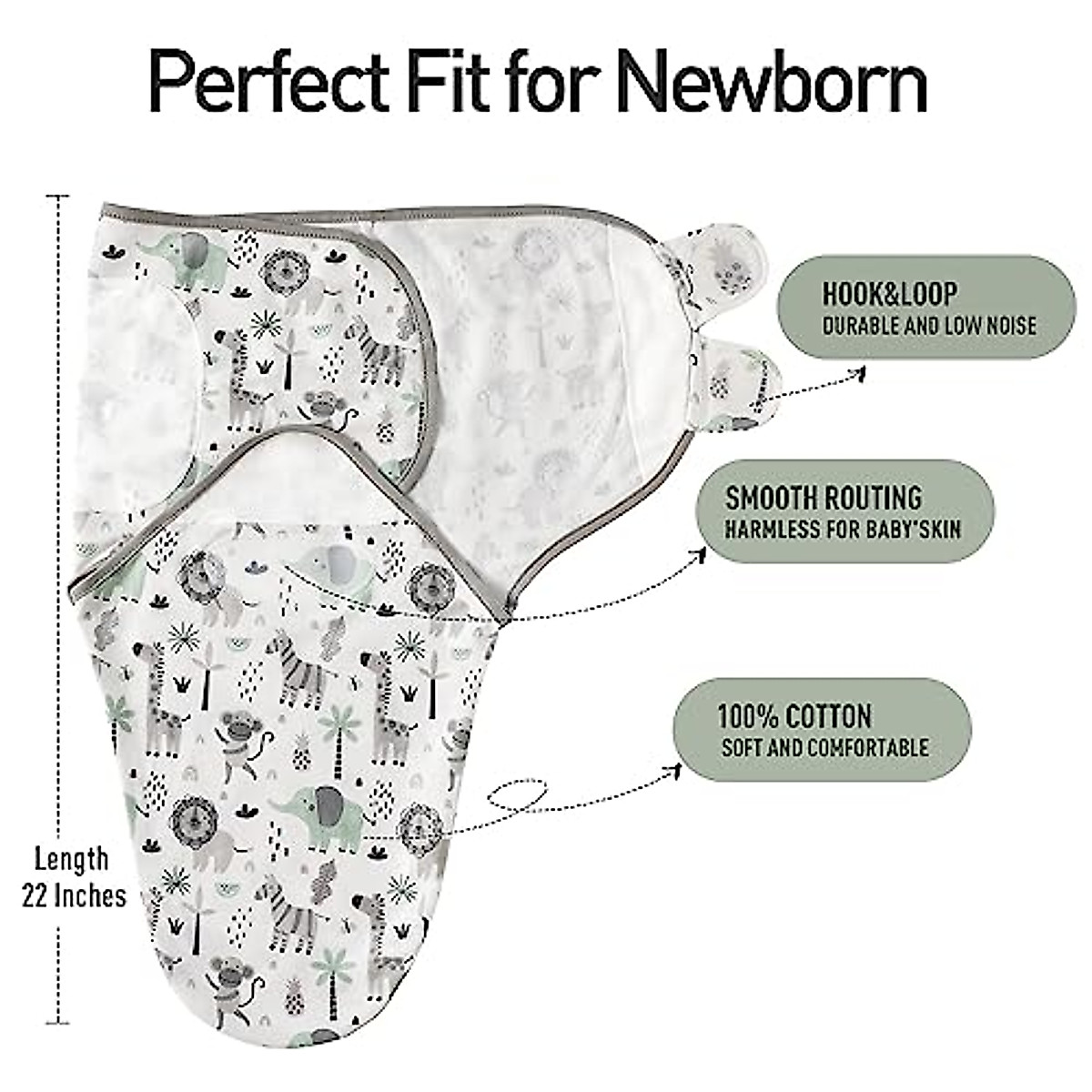 GLLQUEN BABY Organic Swaddle Sleep Sacks for Newborn - Baby Swaddles 0-3 Months, 3-Pack Newborn Swaddle Sack, Gray Stripe & Animal World, Baby Swaddle Blanket Wrap (Small/Medium)