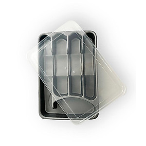 Utensil and Silverware Organizer tray for drawer with cover -Cutlery Flatware Organizer with lid - for kitchen drawer, BBQ , picnic, Covered flatware tray,5 Compartments - Plastic (SILVER)