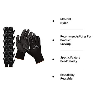 ACKTRA Coated Nylon Safety WORK GLOVES 12 Pairs, Knit Wrist Cuff, Multipurpose, for Men & Women, WG008 Black Polyester, Black Latex, Large
