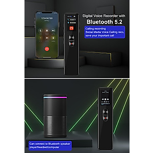 64GB Digital Voice Recorder, 3072KBPS Voice Activated Recorder One-Touch Recording with Playback, Noise Cancellation with Password, Bluetooth, Dictaphone Recorder for Lectures, Meetings, Interviews