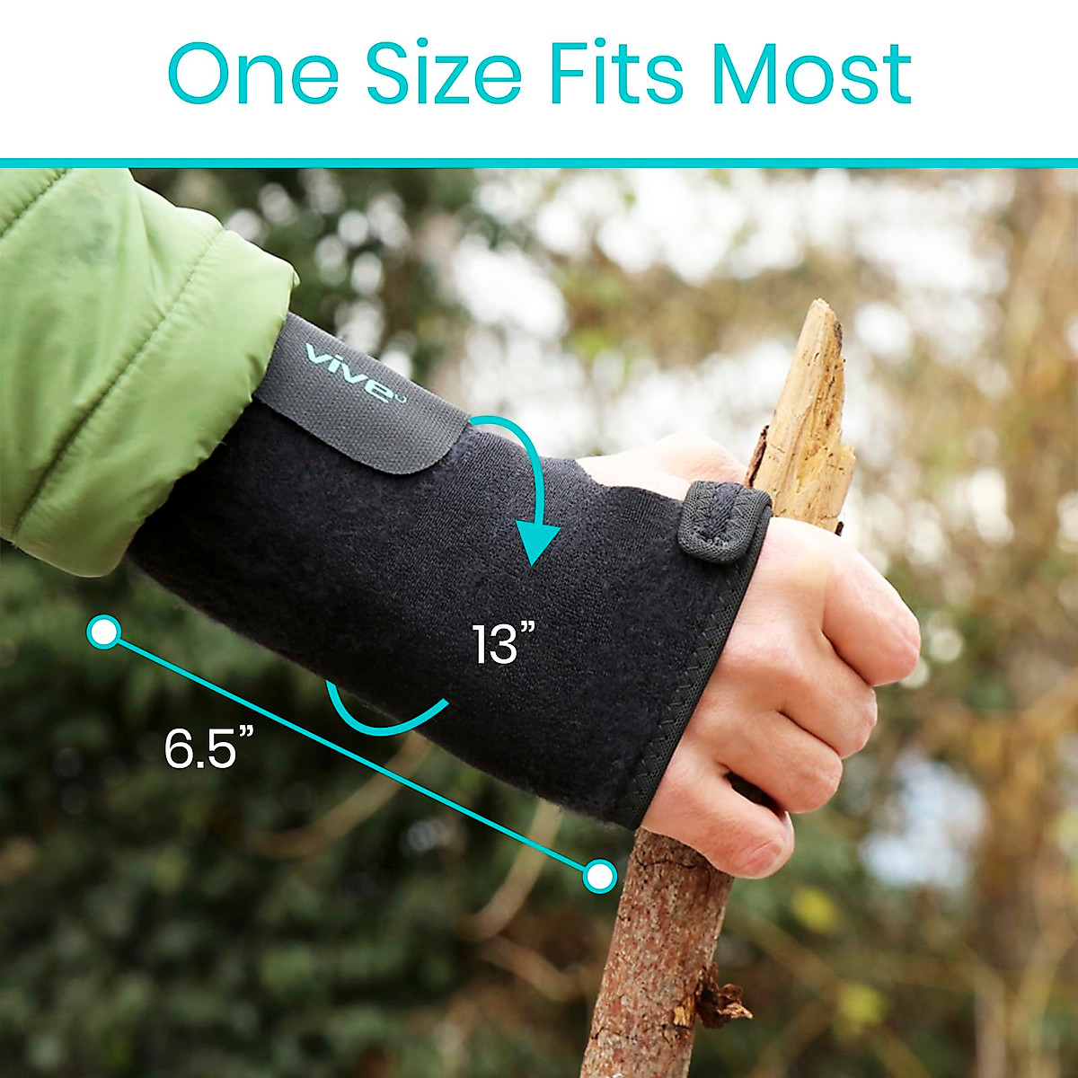 Vive Wrist Brace - Carpal Tunnel Hand Compression Support Wrap for Men, Women, Tendinitis, Bowling, Sports Injuries Pain Relief - Removable Splint - Universal Ergonomic Fit (Black, Right)