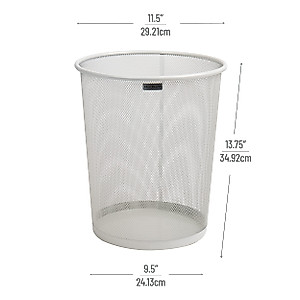 Mind Reader Mesh Trash Can, 16.65L (4.4 gal), Waste Paper Basket, Round, Office, Metal Mesh, 11.5" L x 11.5" W x 13.75" H, White