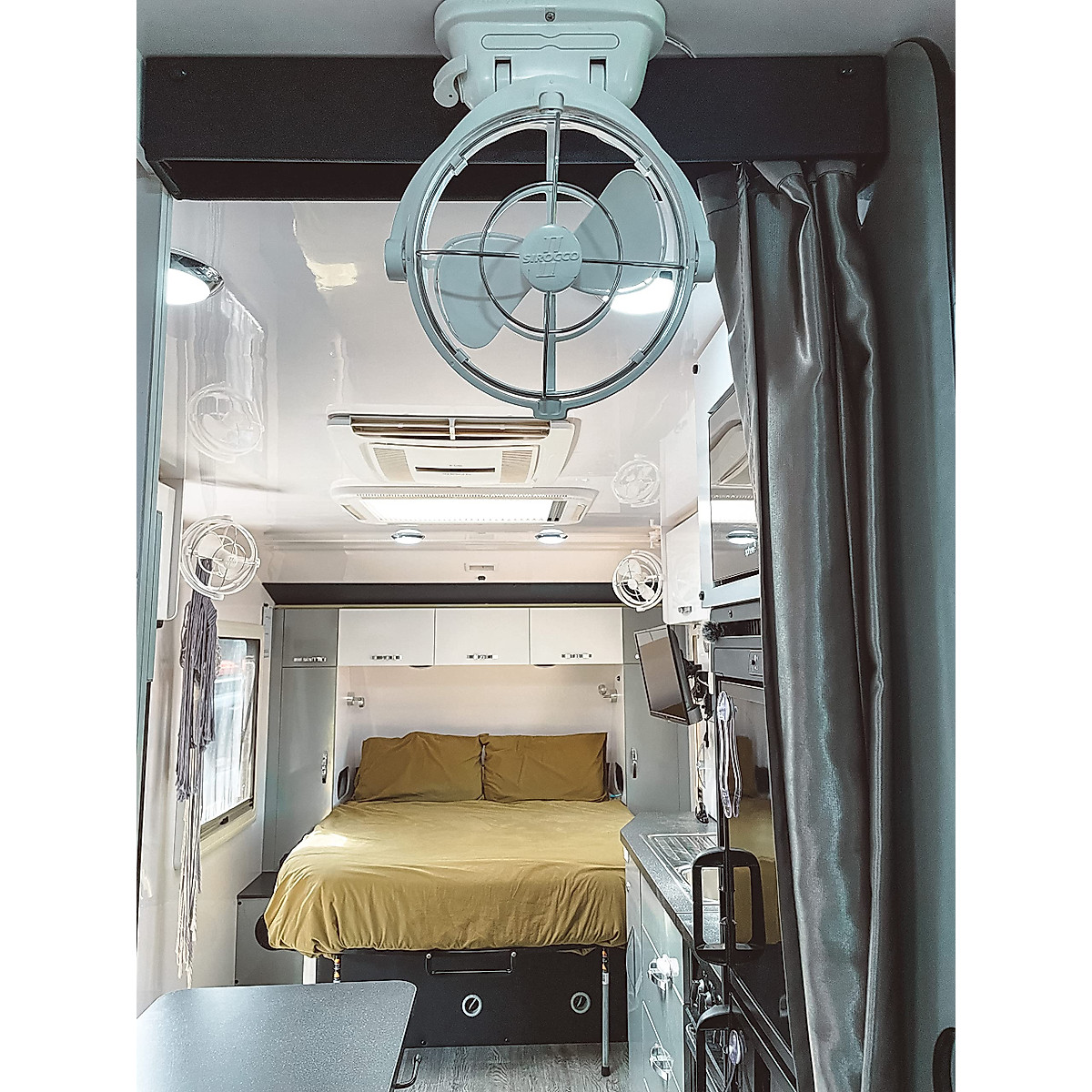 SEEKR Sirocco II™ Fan from by Caframo. 12V/24V Auto-Sensing DC, Omnidirectional Low-Power Draw Fan for Boats and RVs. Hardwire Installation Required. Made in Canada. Black.