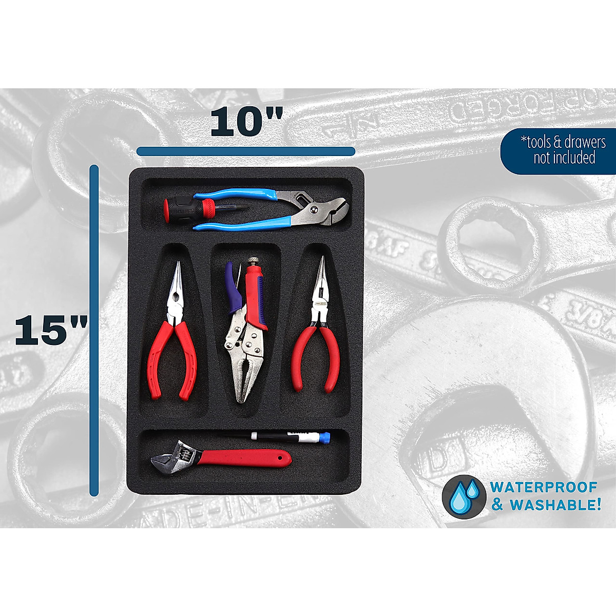 Polar Whale Tool Drawer Organizer Small Pliers Holder Insert Black Durable Foam Tray 15 x 10 Inches 5 Pockets Holds 3 Small Pliers Up To 8 Inch Long Fits Craftsman Husky Kobalt Milwaukee Many Others