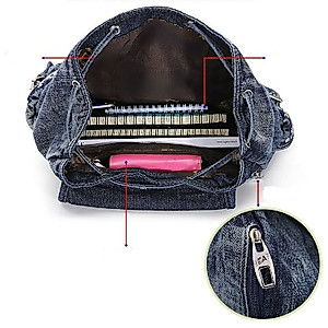 Alice Fan Casual Denim Women Backpack Large Capacity Jeans Shoulder Bag Travel Backpack Teenage Girls School Bag (Blue)
