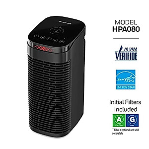 Honeywell HPA080 InSight HEPA Air Purifier with Air Quality Indicator and Auto Mode, Allergen Reducer for Medium Rooms (100 sq ft), Black - Wildfire/Smoke, Pollen, Pet Dander & Dust Air Purifier
