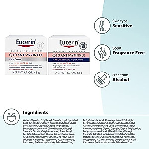 Eucerin Q10 Anti Wrinkle Skin Care Set, Facial Cream for Sensitive Skin, Q10 Anti Wrinkle Face Cream, 1.7 Oz Jar + Q10 Anti Wrinkle Night Cream with Pro-Retinol, 1.7 Oz Jar