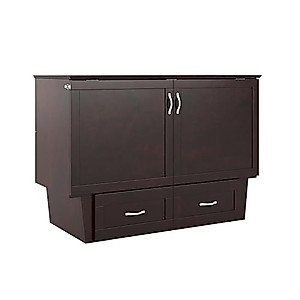 AFI, Monroe Murphy Bed Chest with 6 inch Memory Foam Folding Matttress, Built-in Charging Station and Storage Drawer, Full, Espresso