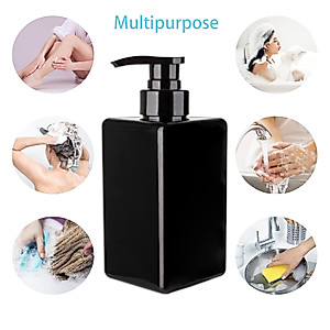 15 oz Hand Soap Dispenser, Plastic Pump Bottles, Refillable Empty Lotion Dispenser Liquid Container for Bathroom Kitchen College Dorm, 2 Pack Black