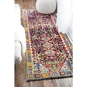 nuLOOM Erline Colorful Bohemian Runner Rug, 2' 6" x 12', Black