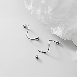 TMCO Women Simple Tiny Ball Earrings 925 Sterling Silver Spiral Wrap Cuff Earring