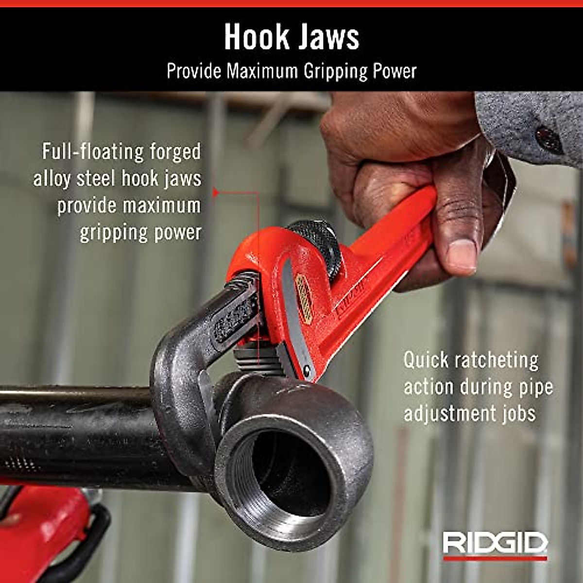 RIDGID 31020 Model 14 Heavy-Duty Straight Pipe Wrench, 14-inch Plumbing Wrench, Red