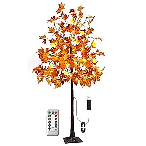 GTIDEA 6FT 120LED Lighted Maple Tree Fall Halloween Decorations, Artificial Fall Tree with 8 Flashing Mode 216 Fall Leaves for Thanksgiving Autumn Porch Farmhouse Home Decor Indoor Outdoor
