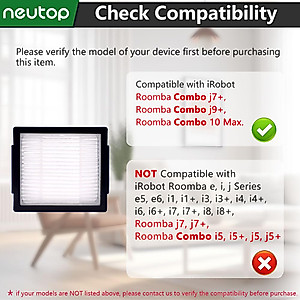 Neutop Filter Compatible with iRobot Roomba Combo j7+, Combo j9+, 10 Max, Robotic Vacuum and Mop Replacement Filter Parts, High-Effiency HEPA, 6-Pack