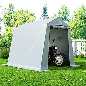 HOGYME 6x7 ft Storage Shelter Protable Garage Waterproof Carport Tent with 2 Roll-up Zipper Doors & Vents Outdoor Storage Shed for Bike, ATV, Motorcycle Shelter, Silver