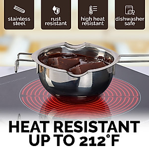 Zulay Double Boiler Chocolate Melting Pot - 18/8 Stainless Steel Heat Resistant Double Boiler Pot for Candle Making, Chocolate, Candy, Butter, Soap, Wax - 440ML Large Double Boiler Candy Melting Pot