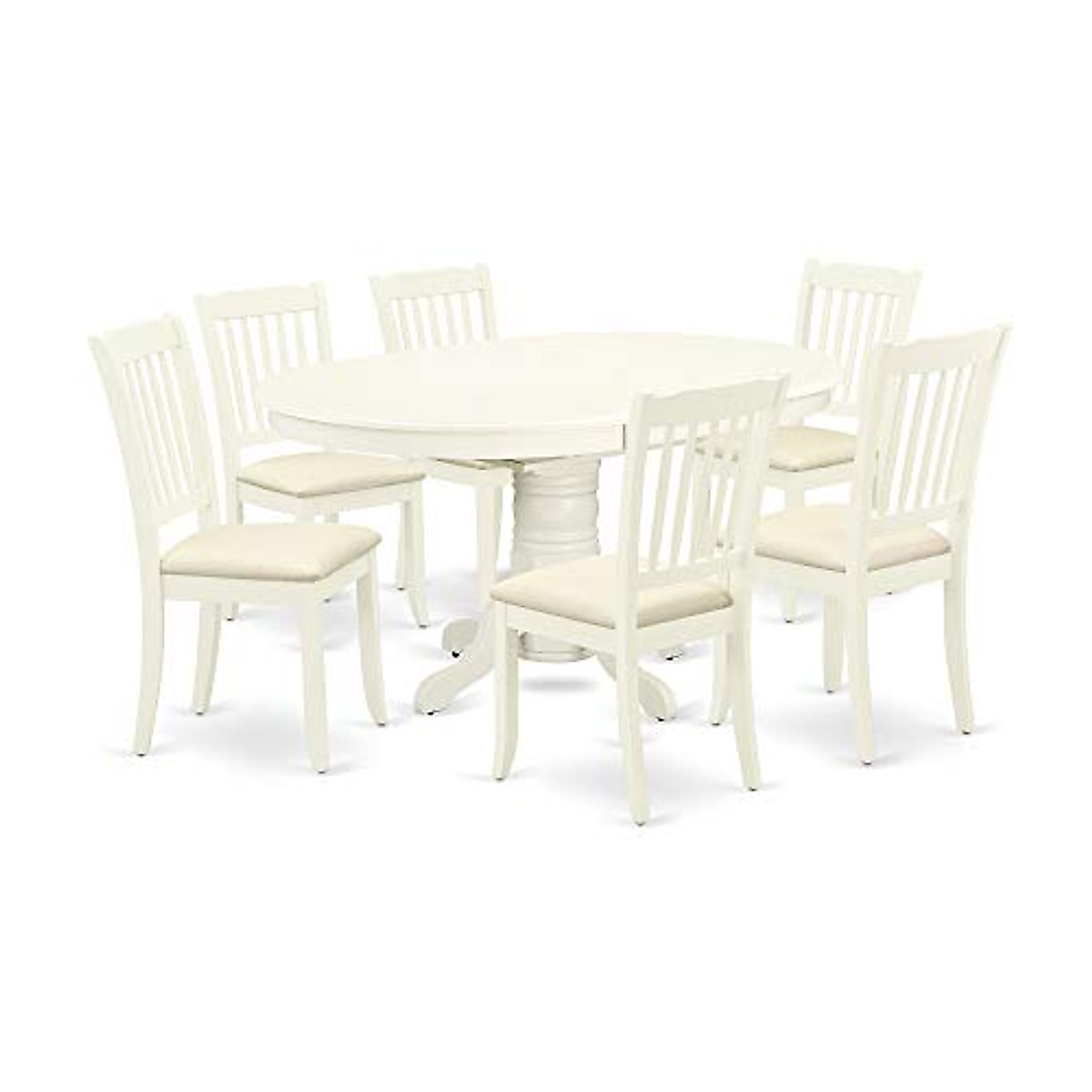 East West Furniture AVDA7-LWH-C 7 Piece Dining Room Table Set Consist of an Oval Kitchen Table with Butterfly Leaf and 6 Linen Fabric Upholstered Dining Chairs, 42x60 Inch, Linen White
