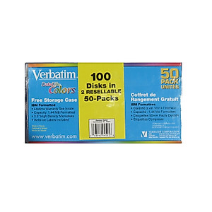 Verbatim 100 PC Formatted 3.5" HD 1.44 MB Floppy Diskettes, 5 Neon Translucent Colors, 20 of Each