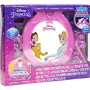 Disney Princess - Townley Girl Cosmetic Vanity Compact Makeup Set with Light & Built-in Music Includes Lip Gloss, Shimmer & Brushes for Kids Girls, Ages 3+ Perfect for Parties, Sleepovers & Makeovers