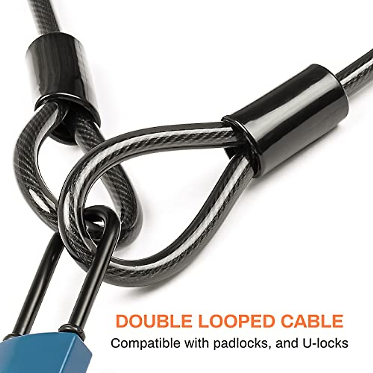 Bike Lock Cable 7 feet 1/2" Thick Heavy Duty Vinyl Coated Flexible Security Steel Cable with Sealed Loop Anti-Theft Safety Cables for U-Lock, Padlock, Disc Lock