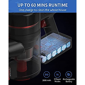 Redkey Cordless Vacuum Cleaner, 30Kpa Stick Vacuum, 350W Brushless Motor, Max 60mins Runtime, 8 in 1 Vacuum Cleaners with 2600mAh Detachable Battery, LED Display P9 for Pet Hair Carpet Hard Floor