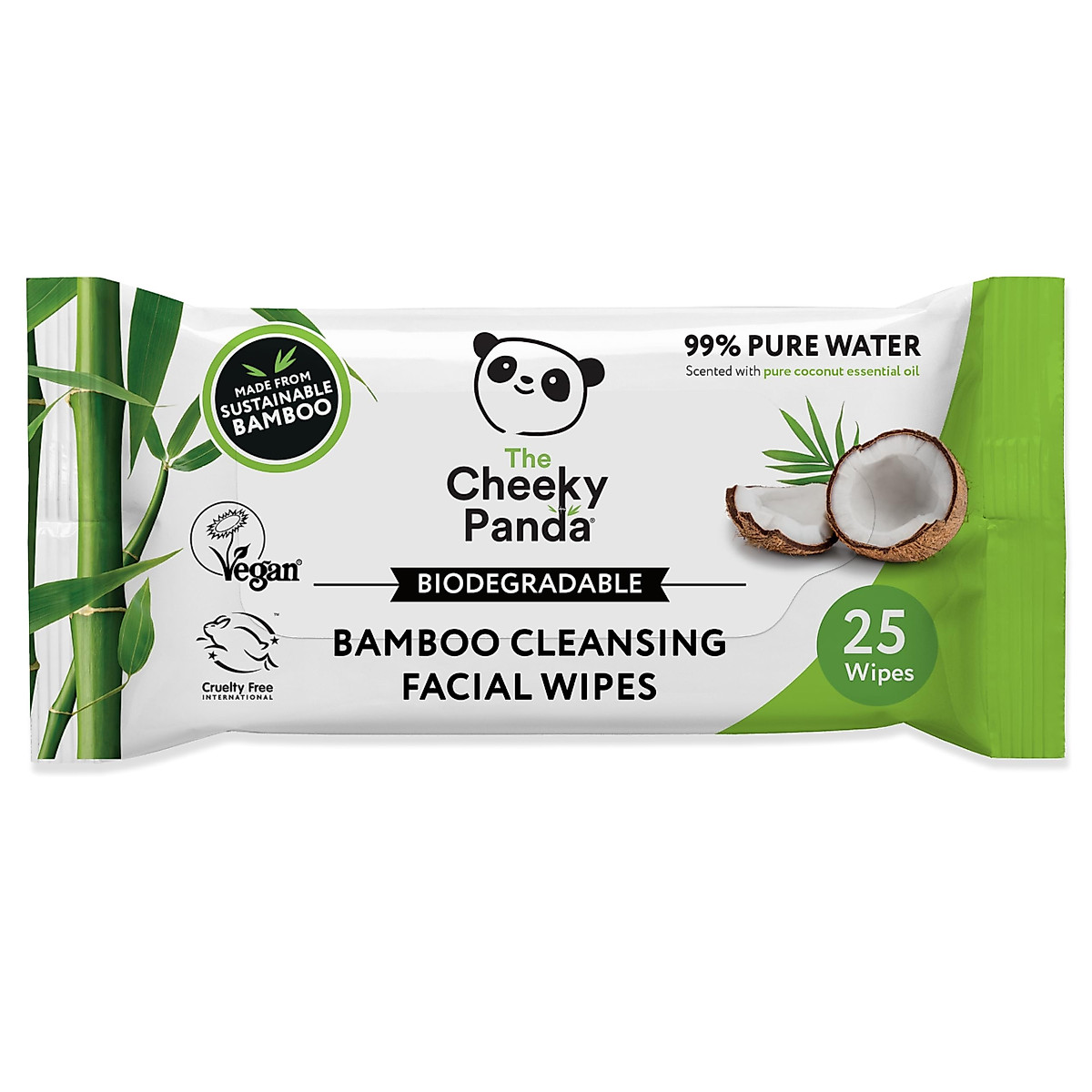 The Cheeky Panda Face Wipes | Coconut Scented Biodegradable Makeup Remover Wipes | Pack of 25 Wet Wipes