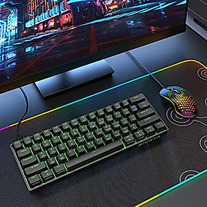 DIERYA 60% Mechanical Keyboard, DK61se Wired Gaming Keyboard with Red Switches,LED Backlit Ultra-Compact 61 Keys Mini Office Keyboard for Windows Laptop PC Gamer Typist（Black）