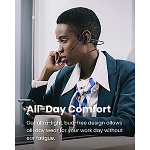 Aftershokz OpenComm (Rebranded as Shokz OpenComm) Wireless Stereo Bone Conduction Bluetooth Headset with Noise-Canceling Boom Microphone for Office Home Business Trucker Drivers Commercial Use, Black