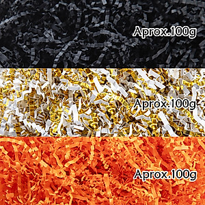 Jocomoni 10.6oz Halloween Crinkle Cut Paper Shred Filler Black Orange Crinkle Cut Paper Sherd Filler for Gift Wrapping Craft DIY Packaging Filling Party Supply