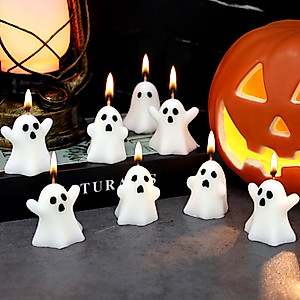 12 PCS Halloween Ghost Candles Spooky Candles White Floating Candles Halloween Decorative Tabletop Candle White Dripless Wax Burning Candles for Halloween Party