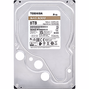 Toshiba N300 PRO 8TB Large-Sized Business NAS (up to 24 bays) 3.5-Inch Internal Hard Drive - Up to 300 TB/year Workload Rate CMR SATA 6 GB/s 7200 RPM 256 MB Cache - HDWG480XZSTB