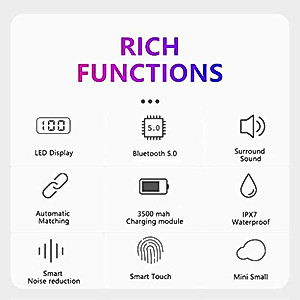 TBIIEXFL Headphones Touch Control with Charging Case Waterproof Stereo Earphones in-Ear Built-in Mic Headset Premium Deep Bass for Sport