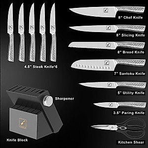 imarku Knife Set, 14PCS Knife Sets for kitchen with block, One-Piece Kitchen Knife Set with Built-in Sharpener, Stainless Steel Chef Knife Set with Lightning Stripes Handle, Dishwasher Safe(Black)