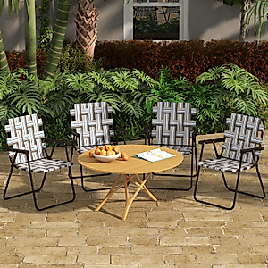 GYMAX Folding Chair, Patio Lawn Chair Set with Armrest, Indoor/Outdoor 2 Pack Webbed Lightweight Dinning Chair, Portable Beach Chair for Outside, Poolside, Backyard (Coffee, 2)