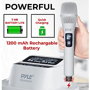 Pyle Wireless Microphones - UHF 2x100 Channel Receiver, Karaoke Microphone with DSP, High-Fidelity, Infrared Sync, Wireless Microphone System for Professional Singers, Stage & Artists (Renewed)