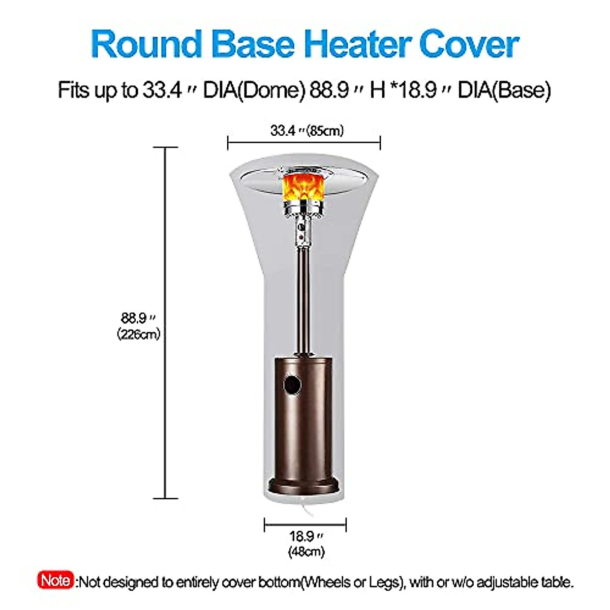 Cubicideas Outdoor Patio Heater Cover 420D Oxford Fabric with Zipper Design Water-Resistant 33 Inch Stand-Up Patio Heater Cover, Black