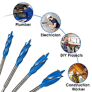 SOMADA Auger Drill Bit Set for Wood, 4-Piece, 1/2", 5/8", 3/4" and 1" Inch Size, 6-Inch Long Impact Wood Auger Set with Quick Change hex Shank