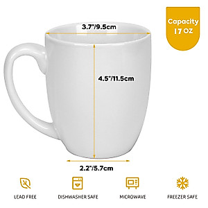 Schliersee 17 OZ White Coffee Mugs Set of 6, Large Ceramic Coffee Cups with Handle for Latte, Hot Tea, Coffee, Cappuccino, Cocoa, Milk, Water, espresso Porcelain Mug Cups, Microwave Safe