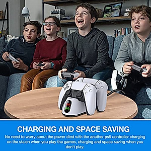 PS5 Controller Charging Station, PS5 Charging Station with Fast Charging AC Adapter 5V/3A for Playstation 5 Controller, Playstation 5 Charging Stand for Dualsense with LED Indicator, White