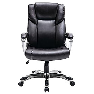 JC Home Executive Swivel Desk Silver Finished Padded Armrest and Chrome Frame Office Chair (Brown)