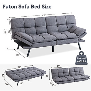 Hcore Convertible, Sleeper Couch,Memory Foam Futon, Loveseat Sofa Bed Sofabed, Dark Grey
