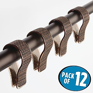 mDesign Modern Textured Plastic Bathroom Shower Curtain Liner Hook Rings, Easy Glide, Clips Over The Shower Rod, Snaps Securely - 12 Pack - Bronze/Sand Brown