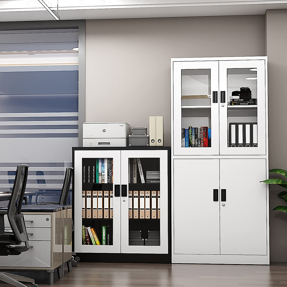 Letaya Storage Cabinet with Doors and Shelves,71" Steel Locker Acrylic Glass Door with Lock, for School Home Office