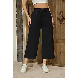 BCOFUI Womens Linen Wide Leg Pants High Waisted Drawstring Baggy Loose Beach Trousers with Pocket
