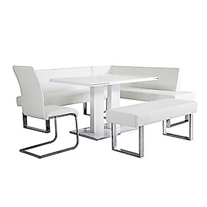 Armen Living Amanda Bench in White and Chrome Finish 48"x18"x19"