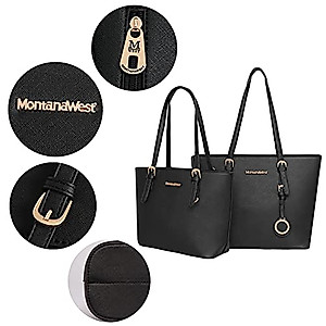 Montana West Tote Handbags for Women Vegan Leather Shoulder Bag Large and Medium 2PCS Purses Set B2B-MWC2-G030BK